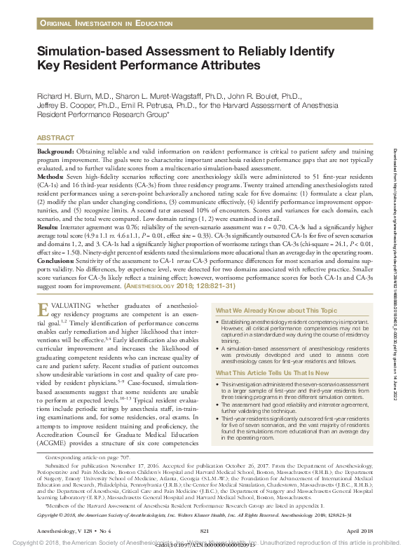 Pdf Simulation Based Assessment To Reliably Identify Key Resident