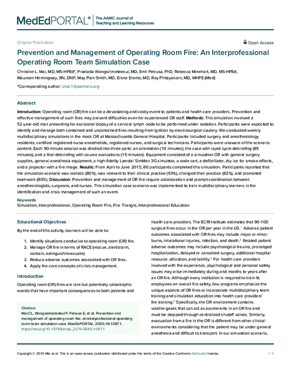 (PDF) Prevention and Management of Operating Room Fire: An ...