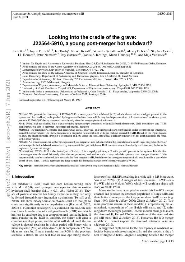 (PDF) Looking into the cradle of the grave: J22564-5910, a young post ...