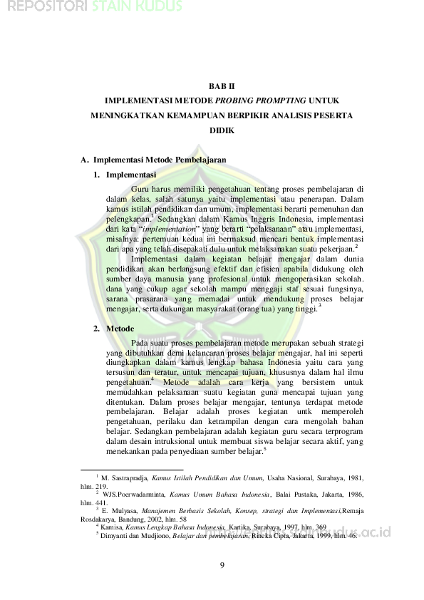 (PDF) Implementasi Metode Probing Prompting Untuk Meningkatkan Kemampuan Berpikir Analisis ...