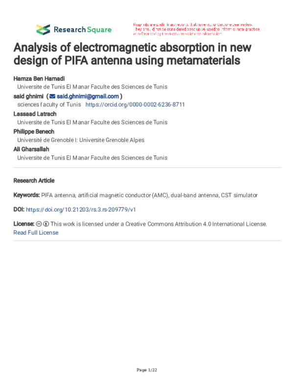 (PDF) Analysis of electromagnetic absorption in new design of PIFA ...