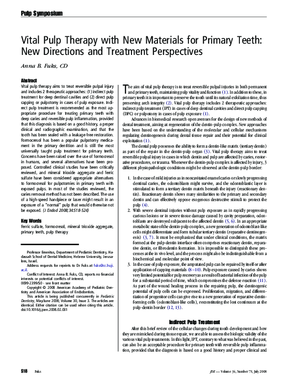(PDF) Vital Pulp Therapy with New Materials for Primary Teeth: New ...