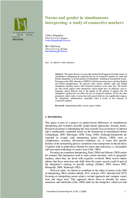 (PDF) Norms and gender in simultaneous interpreting: a study of ...