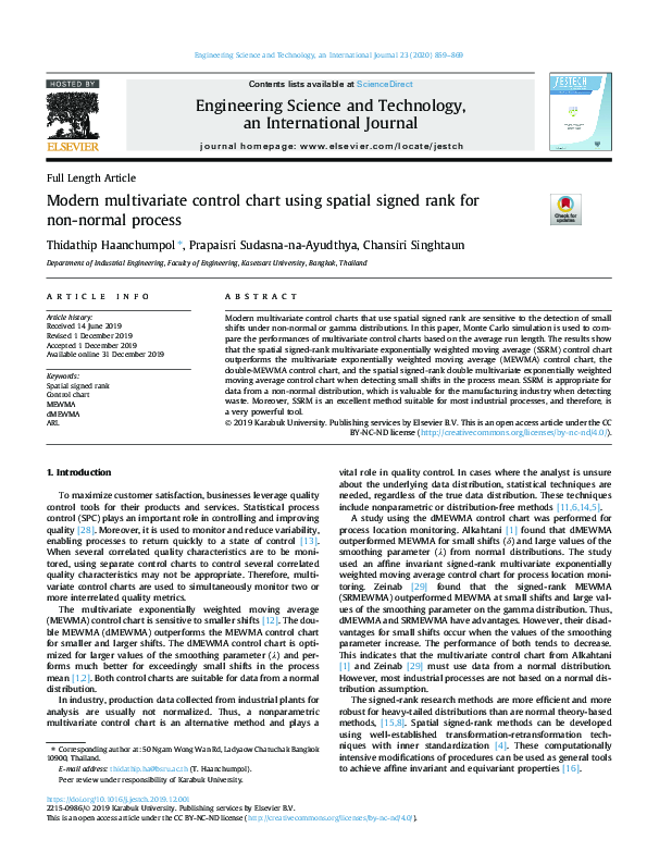 Pdf Modern Multivariate Control Chart Using Spatial Signed Rank For Non Normal Process 