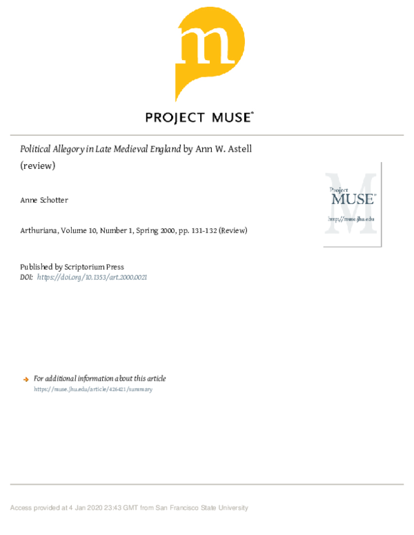 (PDF) Political Allegory in Late Medieval England by Ann W. Astell
