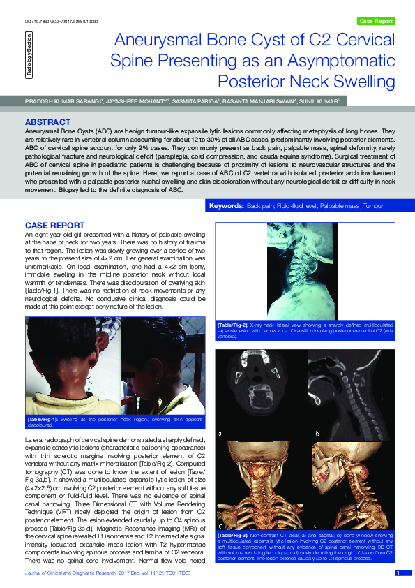 (PDF) Aneurysmal Bone Cyst of C2 Cervical Spine Presenting as an ...