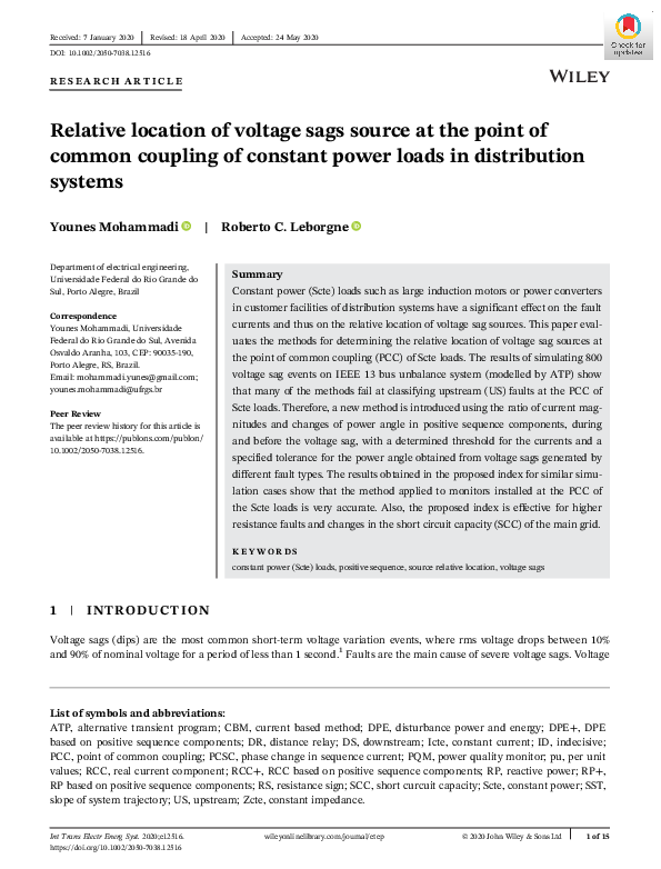 (PDF) Relative location of voltage sags source at the point of common coupling of constant power ...
