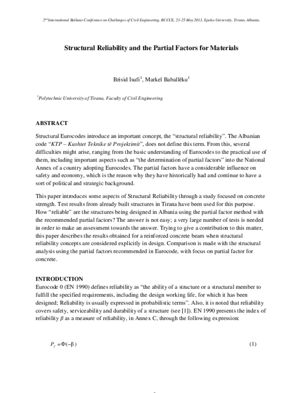 (PDF) Structural Reliability and the Partial Factors for Materials