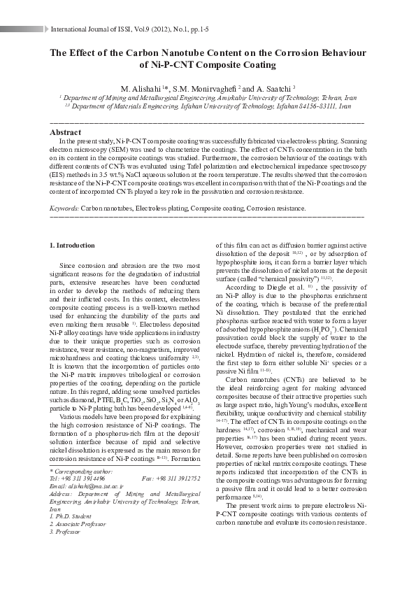 Pdf The Effect Of Carbon Nanotubes On The Corrosion And Tribological