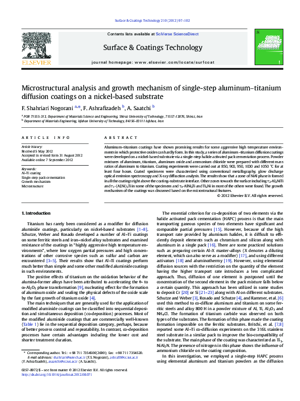 (PDF) Microstructural analysis and growth mechanism of single-step aluminum–titanium diffusion ...