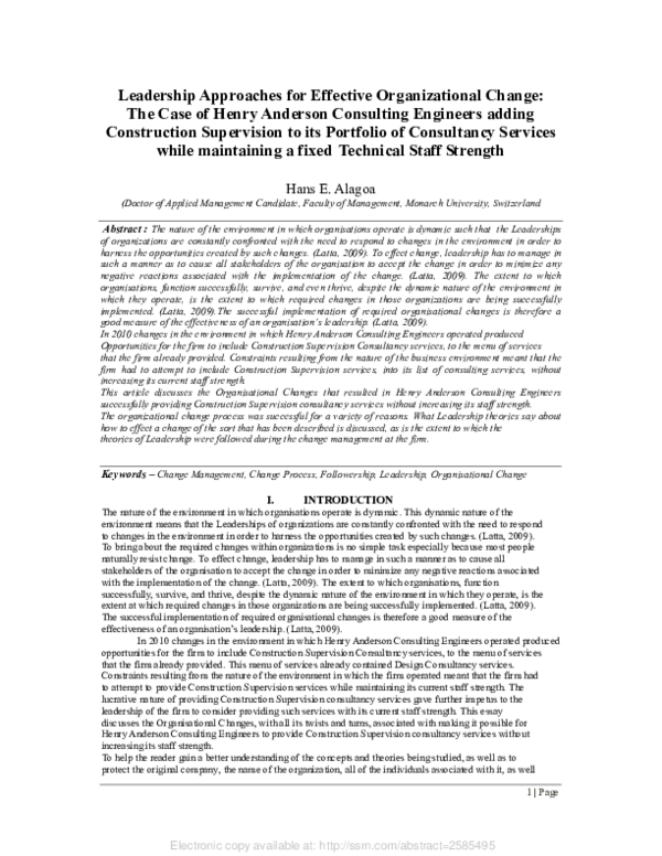 (PDF) Leadership Approaches for Effective Organizational Change: The ...