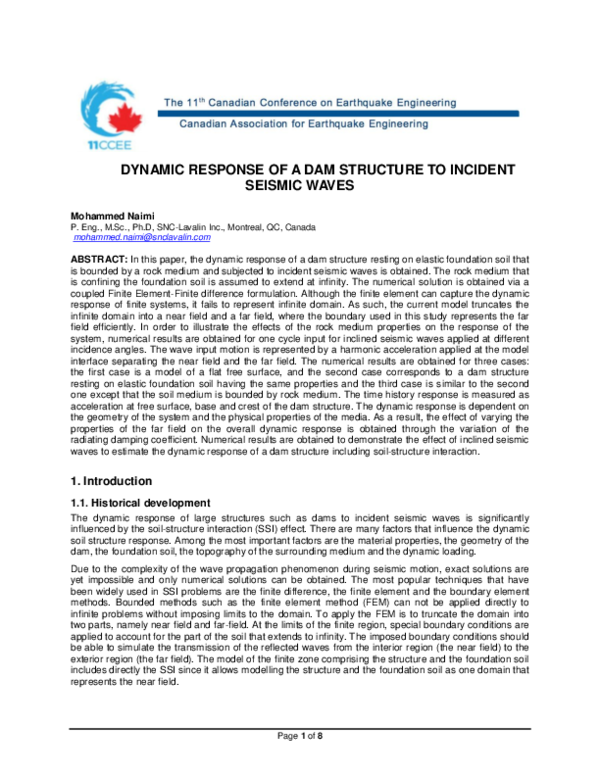 (PDF) Dynamic Response of a Dam Structure to Incident Seismic Waves