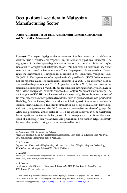 (PDF) Occupational Accident in Malaysian Manufacturing Sector