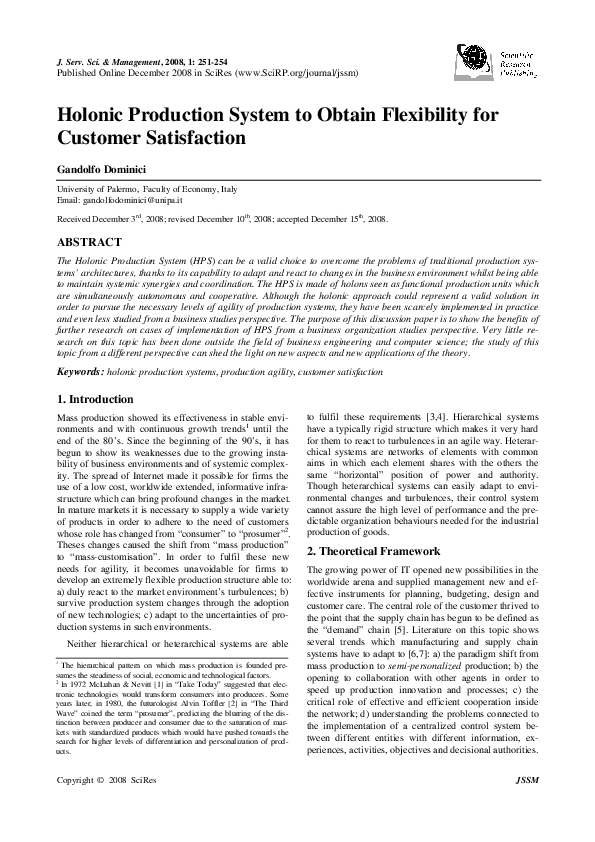 (PDF) Holonic Production System to Obtain Flexibility for Customer ...