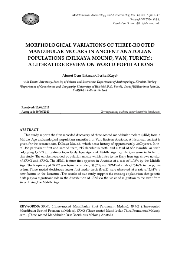 (PDF) Morphological Variations of Three-Rooted Mandibular Molars in Ancient Anatolian ...