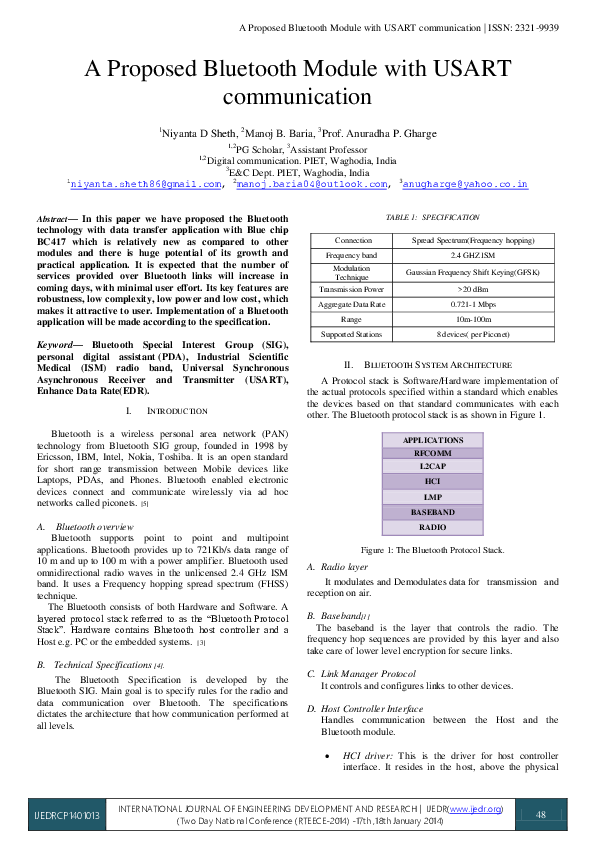 (PDF) A Proposed Bluetooth Module with USART