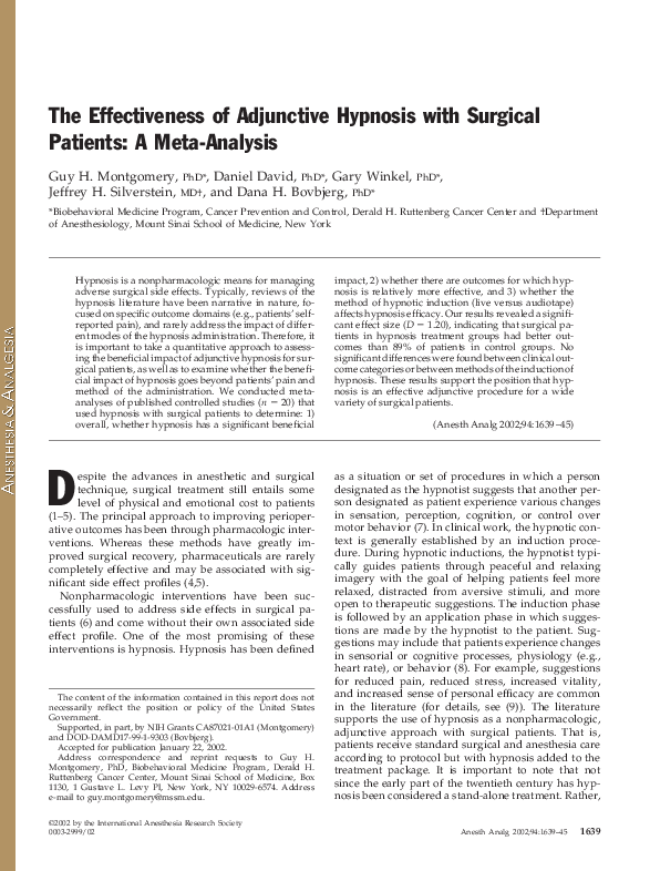 (PDF) The Effectiveness of Adjunctive Hypnosis with Surgical Patients ...