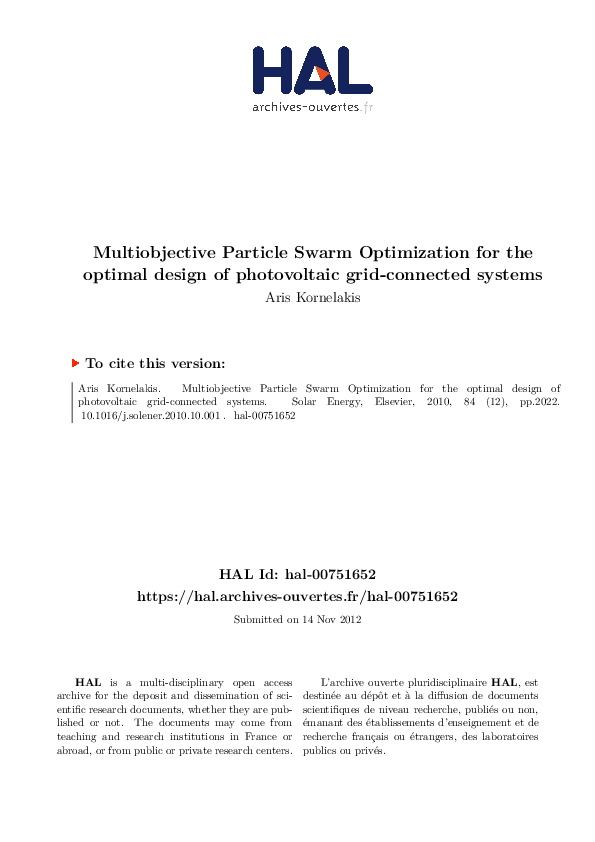 Pdf Multiobjective Particle Swarm Optimization For The Optimal Design