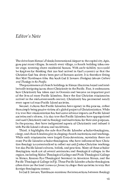 (PDF) God Is Samoan. Dialogues between Culture and Theology in the ...
