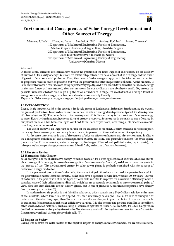 (PDF) Environmental Consequences of Solar Energy Development and Other ...