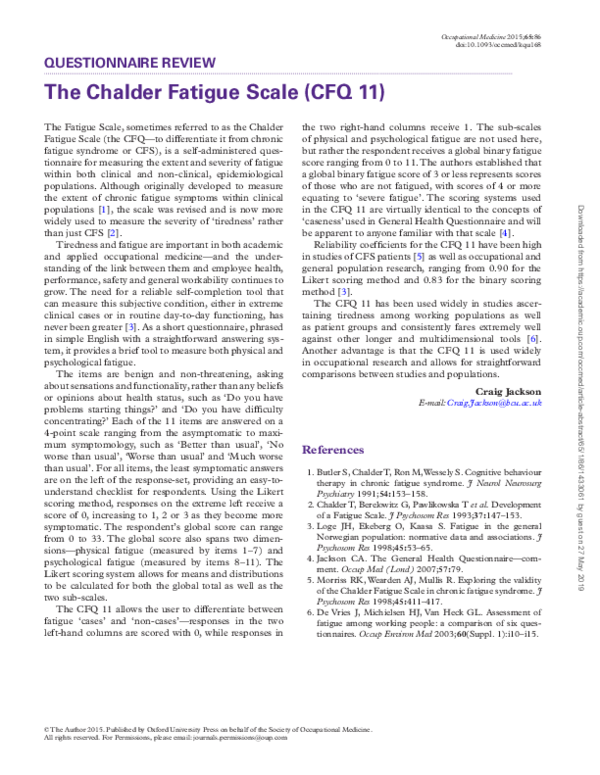 (PDF) The Chalder Fatigue scale (CFQ 11)