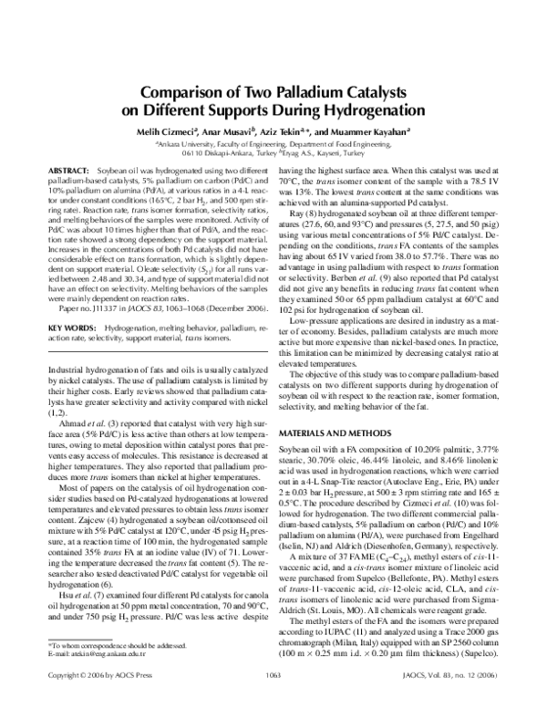 (PDF) Comparison of two palladium catalysts on different supports ...