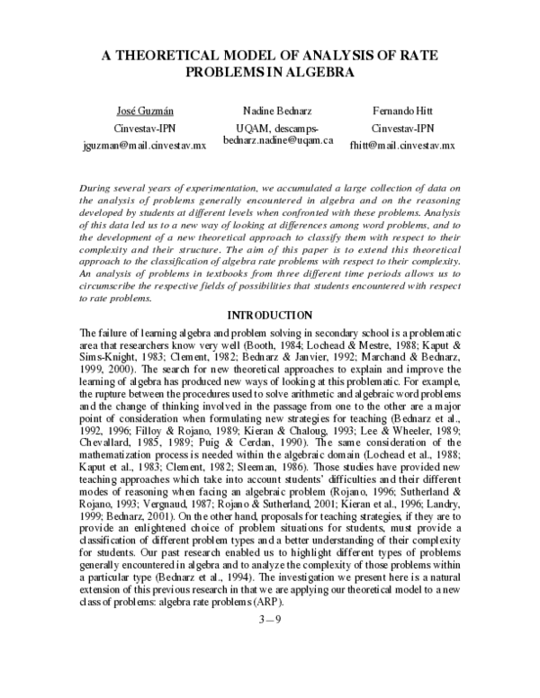 (PDF) A Theoretical Model of Analysis of Rate Problems in Algebra