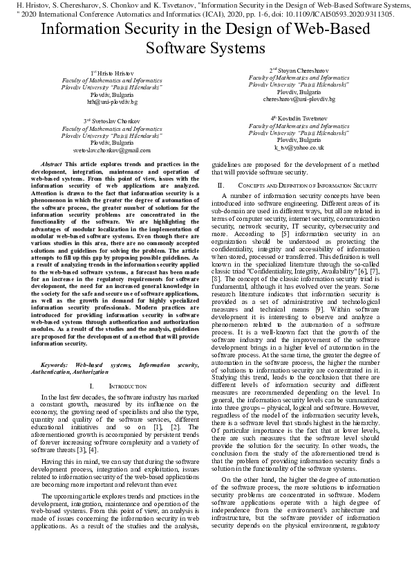 (PDF) Information Security in the Design of Web-Based Software Systems