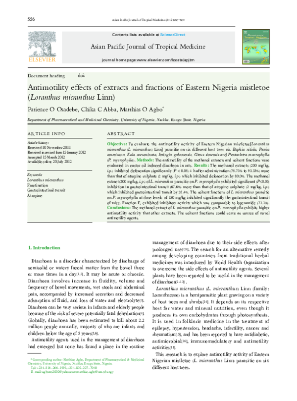 (PDF) Antimotility effects of extracts and fractions of Eastern Nigeria ...