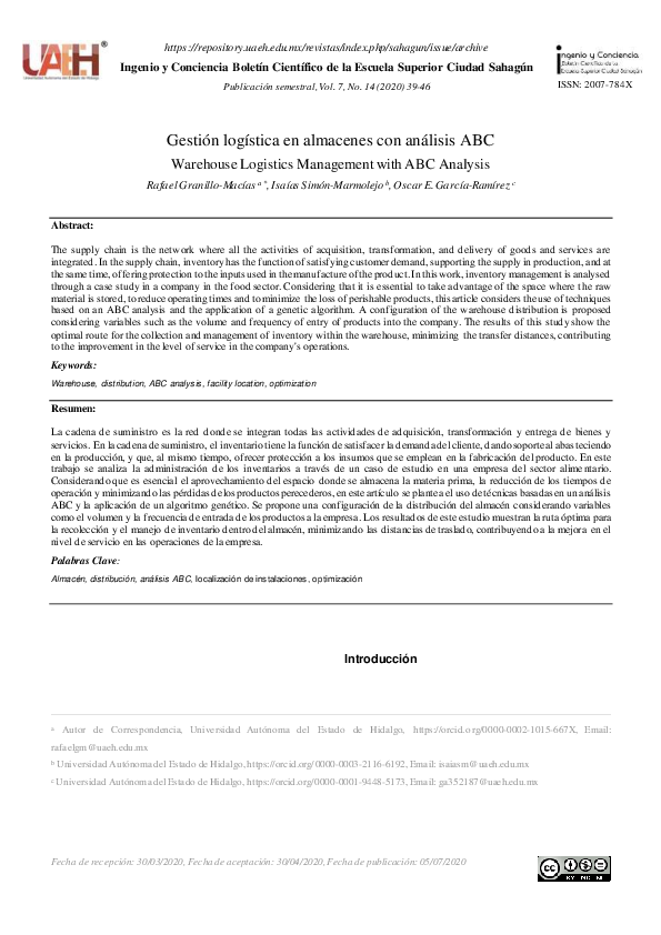 (PDF) Gestión logística en almacen con análisis ABC