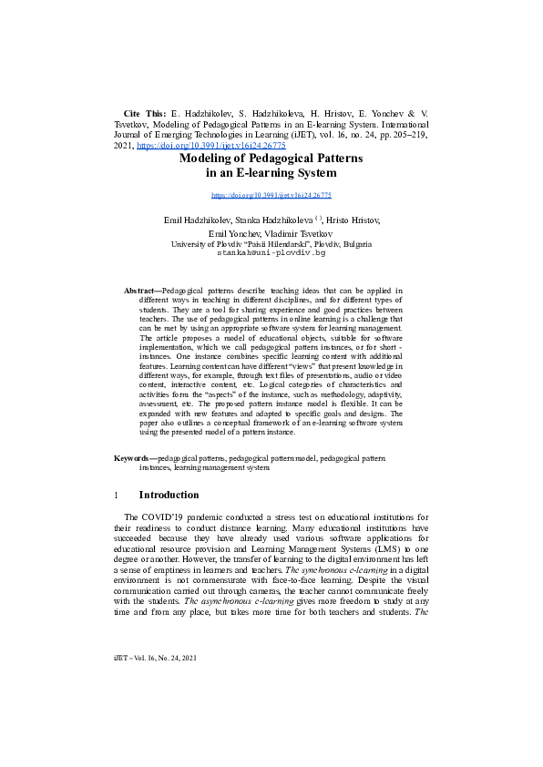 (PDF) Modeling of Pedagogical Patterns in an E-learning System