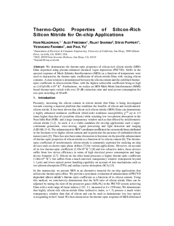 (PDF) Thermo-optic properties of silicon-rich silicon nitride for on ...