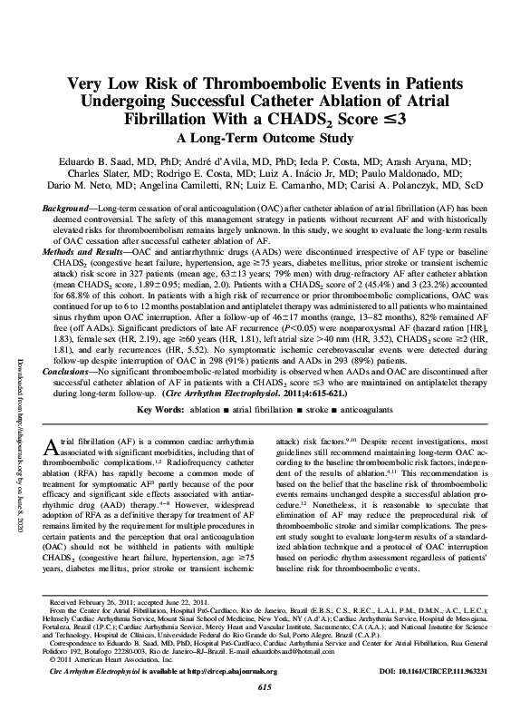 (PDF) CHADS2 and CHA2DS2-VASc scores as predictors of left atrial ablation outcomes for ...