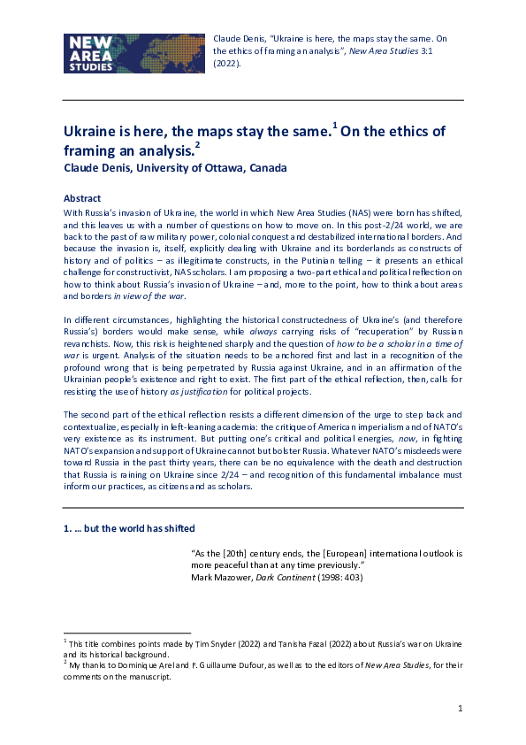 (PDF) Ukraine is here, the maps stay the same. 1 On the ethics of ...