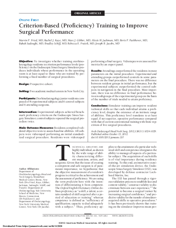 (PDF) Criterion-Based (Proficiency) Training to Improve Surgical ...