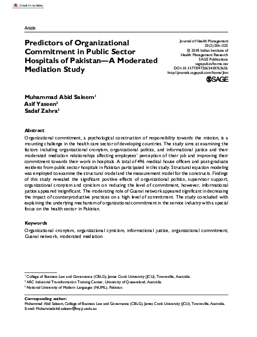 (PDF) Predictors of Organizational Commitment in Public Sector Hospitals of Pakistan—A Moderated ...