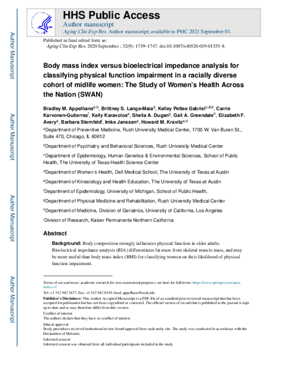 (PDF) Body mass index versus bioelectrical impedance analysis for ...
