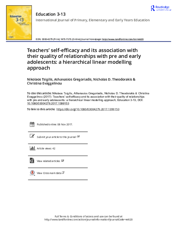 (PDF) Teachers’ self-efficacy and its association with their quality of relationships with pre ...