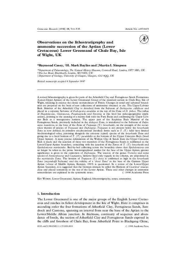 (PDF) Observations on the lithostratigraphy and ammonite succession of ...