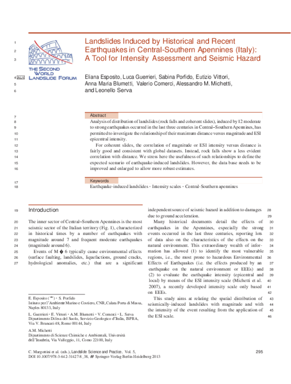 (PDF) Landslides Induced by Historical and Recent Earthquakes in Central-Southern Apennines ...