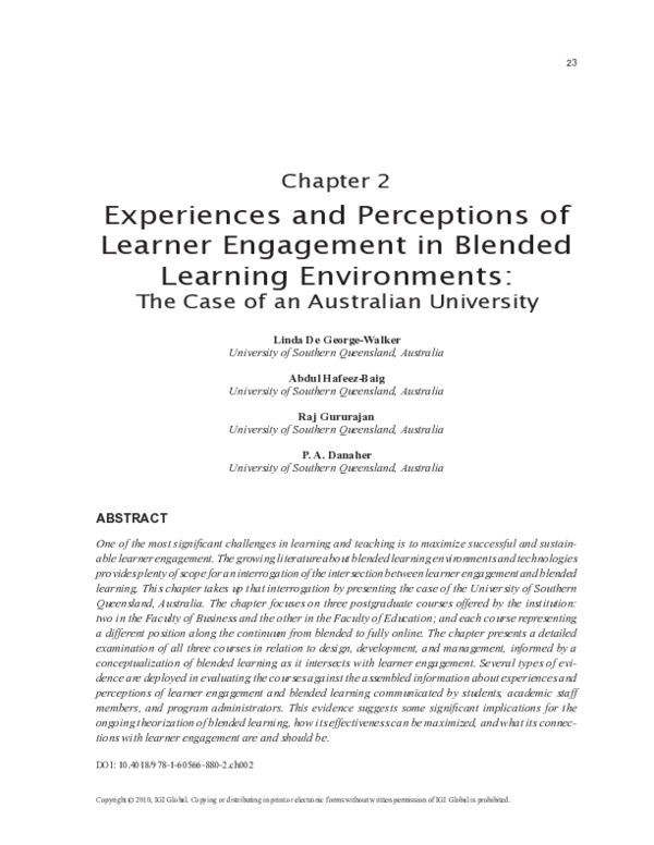 (PDF) Experiences and Perceptions of Learner Engagement in Blended Learning Environments