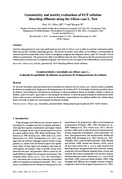 (PDF) Genotoxicity and toxicity evaluations of ECF cellulose bleaching ...