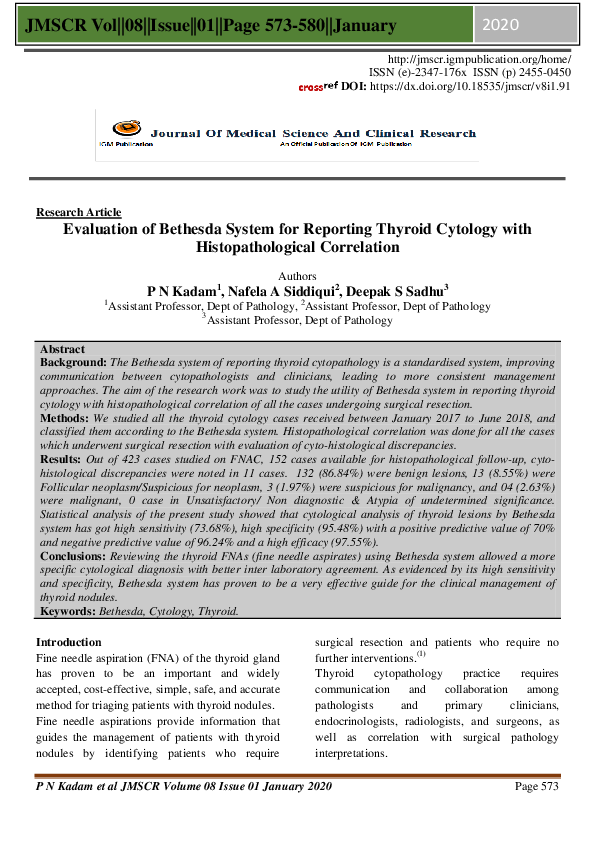 (PDF) Evaluation of Bethesda System for Reporting Thyroid Cytology with ...
