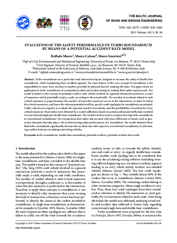 Pdf Evaluation Of The Safety Performance Of Turbo Roundabouts By Means Of A Potential Accident