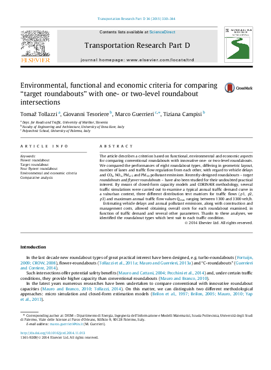 (PDF) Environmental, functional and economic criteria for comparing “target roundabouts” with ...