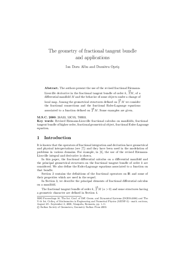 (PDF) The geometry of fractional tangent bundle and applications
