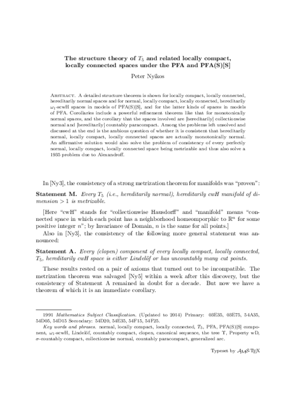Pdf The Structure Theory Of T 5 And Related Locally Compact Locally Connected Spaces Under