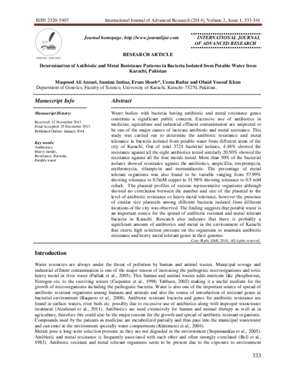 (PDF) Determination of Antibiotic and Metal Resistance Patterns in ...