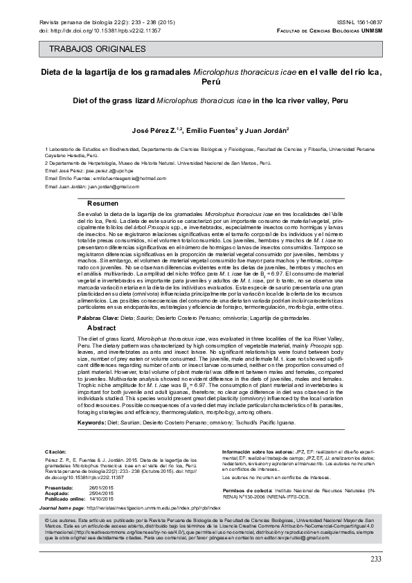 (PDF) Dieta de la lagartija de los gramadales Microlophus thoracicus ...