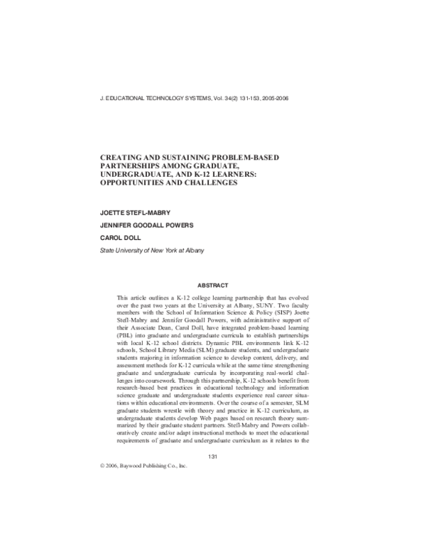 (PDF) Creating and Sustaining Problem-Based Partnerships Among Graduate ...